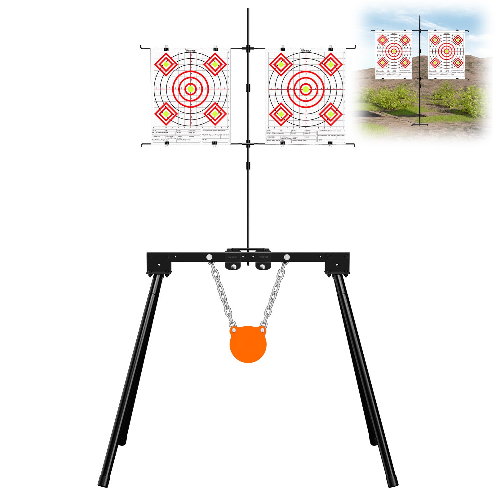 3/8" AR500 Steel Targets System 6" Gong with Stand and Adjustable Pape ...