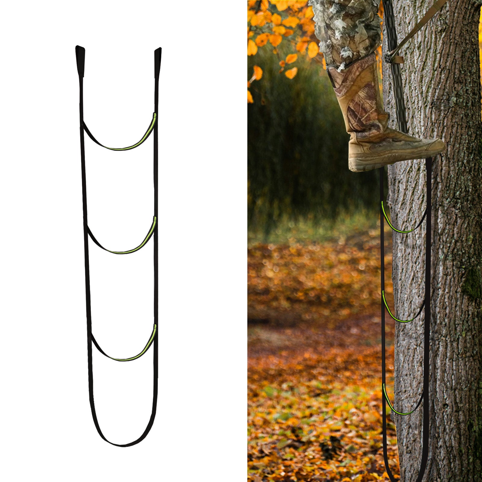 3 Step Climbing Stick Aider - 600Lbs Strength Climbing Webbing Rope La ...